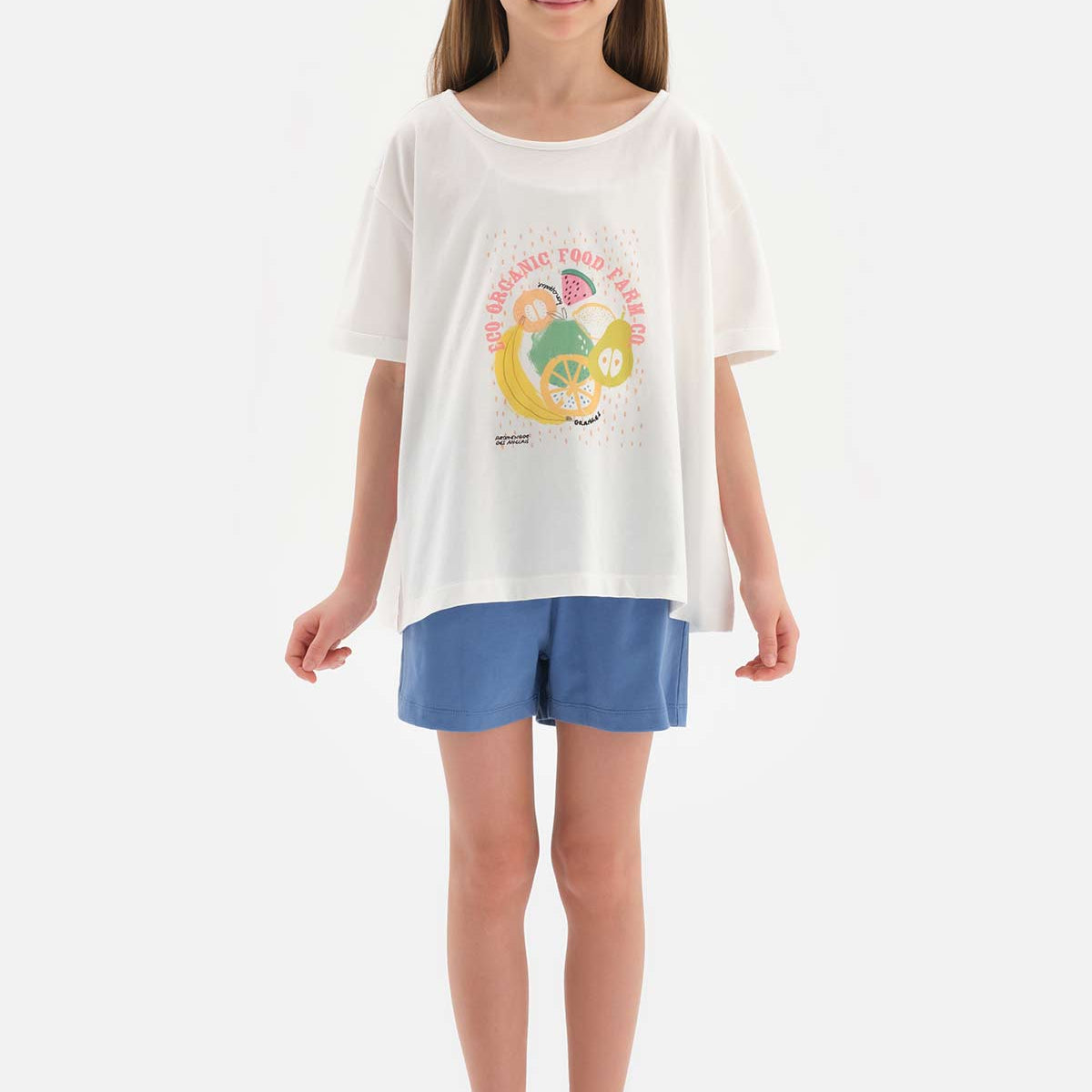 WHITE PRINT DETAILED SHORT SLEEVE T-SHIRT SHORTS PAJAMAS SUIT ...